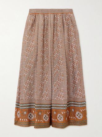Valentino Garavani Midirock Aus Strick Mit Metallic-intarsienmuster Und Falten - Braun