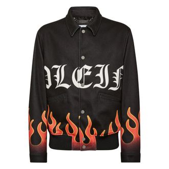 Philipp Plein Homme, Vestes, Noir, Taille: XL Collared Bomber Flame