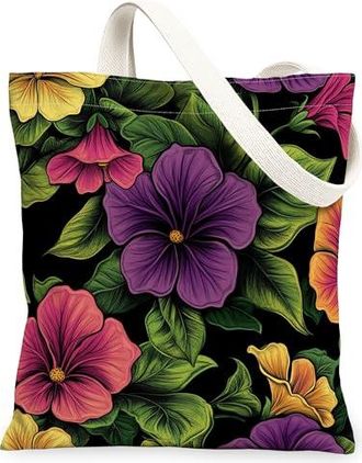 Generic Sac fourre-tout en toile r&eacute;utilisable avec motif de p&eacute;tunias de printemps pour le shopping, 33 x 38,1 cm, motif floral r&eacute;tro vintage pour femme, esth&eacute;