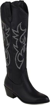 Generic Bottines De Cowboy pour Femme, Brod&eacute;es, Talon Moyen Et Bout Pointu, Chaussures Style Western, Bottes Habill&eacute;es D&eacute;contract&eacute;es pour Lautomne Et lhiver-B