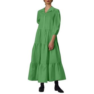 Generic Robe d&eacute;t&eacute; d&eacute;contract&eacute;e avec col pour femme - Jupe bouffante - V&ecirc;tement d&eacute;t&eacute;, vert, XXL