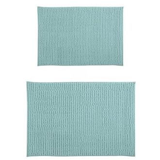 MSV 2er Set Chenille Mikrofaser Badematte 40 x 60 cm und 60 x 90 cm, Pastellgr&uuml;n
