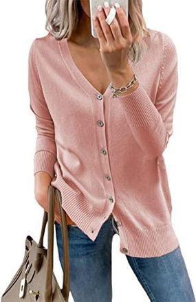 Minetom Femmes Cardigan Pull Manteau Manches Longues Tricoté Sweaters Gilet Casual Veste en Tricot avec Boutons Rose XS