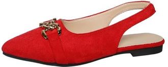 Generic Chaussures plates &agrave; bout pointu ferm&eacute; avec cha&icirc;ne en m&eacute;tal pour femme - Confortables &agrave; enfiler - L&eacute;g&egrave;res et d&eacute;contract&eacute;es, Rouge, 40.5 EU
