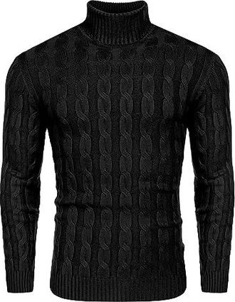 Coofandy Pull Homme Col en Roulé Manches Longues Sweater pour Hommes Maille Basique Pulls Noir XL