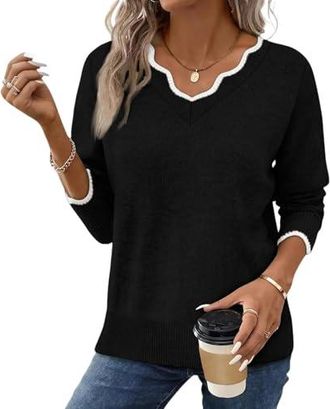 TOMWELL Pull Femme Chic Chaud Couleur Unie Pullover Automne Hiver Manche Longue Sweater A Noir M