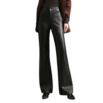 Generic TroUKers Pantalon amincissant en cuir Taille haute Évasé Pantalon chaud Grande taille, Noir, XXL