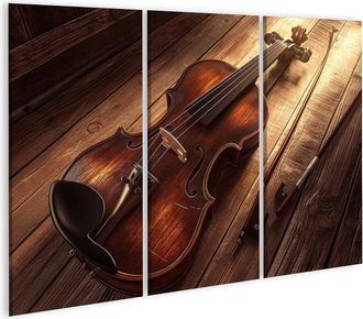 Islandburner Bild auf Leinwand Geige auf Holztisch im Sonnenlicht f&uuml;r Wohnzimmer Musikliebhaber Musikgesch&auml;ft Bilder Wandbilder Poster