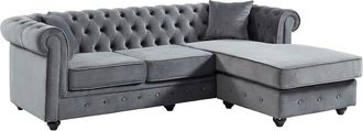 Vente-Unique Chesterfield Ecksofa - Samt - Anthrazit - Toledo