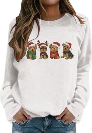 Generic Chandails de Noël pour femmes, col rond, imprimé de Noël amusant, coupe ample, confortable, mignon, tenues tendance 2025, B - blanc., M