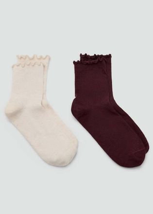 Mango Lot 2 paires de chaussettes coton bordeaux - Femme - Taille unique - MANGO