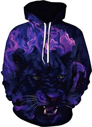 Ocean Plus Homme Thème de Noël Sweat à Capuche à Imprimé Numérique avec Poche Kangourou et Pull à Capuche (M (Poitrine: 112-132CM), Léopard de Flammes Violettes)