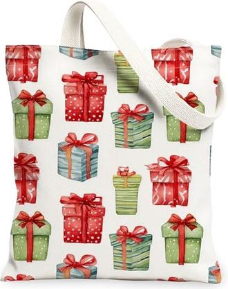 Generic Sac fourre-tout en toile pour cadeaux de vacances, sacs r&eacute;utilisables, l&eacute;gers et lavables avec bandouli&egrave;re, blanc, 13x15 Inch