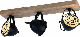 Eglo Plafonnier, noir, lampe de salon, spot de plafond maison de campagne, 3 flammes, lampe en bois, barre de spot pivotante, m&eacute;tal mat, 3x E14, LxlxH