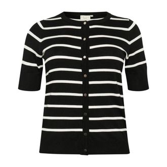 Kaffe Curve Femininer Kurzarm-Gestreifter Cardigan - - Knitwear - Damen - Schwarzk - S