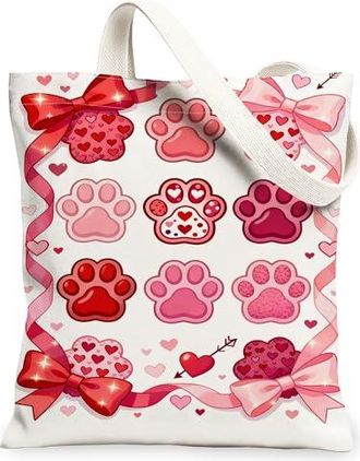 Generic Sacs fourre-tout r&eacute;utilisables en toile avec motif de patte de Saint Valentin, adorables motifs coeurs, l&eacute;gers et lavables, p&ecirc;che, 13x15 Inch