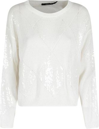 Seventy Femme, Pulls, Blanc, Taille: 38 FR Girocollo Paillettes