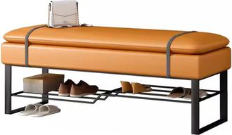 Generic 2-stufige Schuhbank for Den Eingangsbereich Mit Gepolsterter Sitzfläche Aus PU-Leder Und Schwarzen Metallbeinen for Flur Und Wohnzimmer(Orange,100 x 3