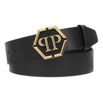Philipp Plein Homme, Accessoires, Noir, Taille: 120 CM Leather Belt Hexagon