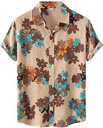 Generic Chemise d&eacute;t&eacute; &agrave; manches courtes pour homme - Chemise hawa&iuml;enne avec imprim&eacute; - Chemise de loisirs avec col rabattu - Chemise de plage avec bouton vers l