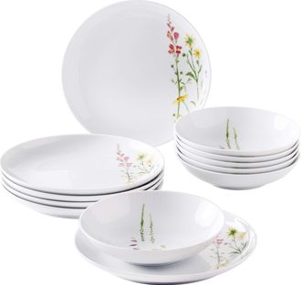 Kahla 39G232A50002C Five Senses Wildblume Tafelset 12tlg. | Tafelservice für 6 Personen mit Blumenmuster rot/gelb aus Porzellan