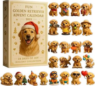 Generic Adventskalender Hund 2025 Lustiger Golden Retriever, 24 Tage Weihnachten Adventskalender Festliche Hundeornamente Set für Haustierliebhaber Eltern und