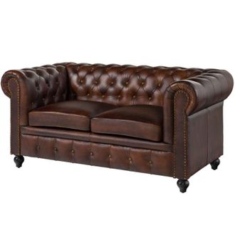 Massivmoebel24 Sofa 2-Sitzer Echtleder 158x82x75 braun chesterfield 102