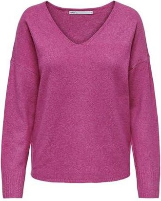 Only Pull en Maille structur&eacute;e pour Femmes &agrave; col en V. Pull Ample &agrave; Manches Longues. Tunique ONLRICA Life., Couleurs:Rose-2, Taille:XS