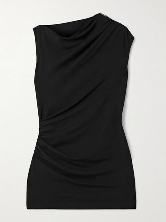 Brunello Cucinelli Haut Asymétrique En Jersey Stretch À Fronces Et À Perles - Noir