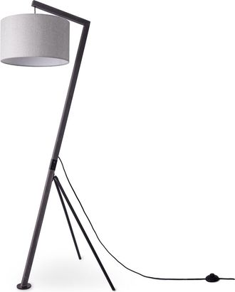 Paco Home Stehlampe Wohnzimmer Holz Standleuchte Leselampe Deko Stehleuchte B&uuml;ro E27 Fassung Vintage Stoff Lampenschirm Modern Stativ Bogenlampe