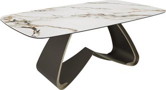 DELIFE Esszimmertisch Edge Boot Keramik Calacatta Luxe Wei&szlig;-Gold-Grau 200x100 W-Gestell Metall Effektfinish Titan