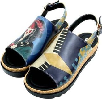 Dogo Femme Cuir Vegan Rouge Sandales Compensées - Bring Your Colours to Life Motif