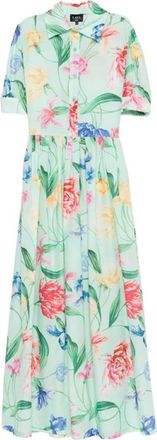 Lavi Lavi, Femme, Robes, Vert, Taille: 40 FR Floral Pleated Maxi Dress