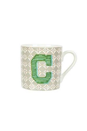 Villa D'Este Home Tivoli Monogram Set 6 Espressotassen Buchstabe C 90 ml in New Bone China, grau + gr&uuml;n, &Oslash; 5,3 x H 5,5 cm Fassungsverm&ouml;gen