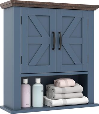 Giantex H&auml;ngeschrank, Medizinschrank mit verstellbarem Regal & offenem Fach, H&auml;ngender Schrank in Bauernstil, Wandschrank f&uuml;r Wohnzimmer, K&uuml;che & Flur, 55 x 1