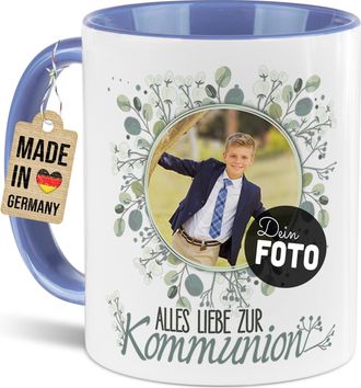 Tassendruck Tasse zur Kommunion mit Foto selbst gestalten - Alles Liebe zur Kommunion - Kreis - Personalisierte Kommunionsgeschenke - Keramiktasse, 300 ml, Innen 
