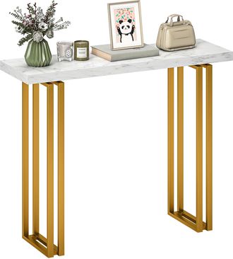 HOMCOM Konsolentisch, Eingangstisch, Konsolenm&ouml;bel mit Marmorimitatplatte, Stahlgestell, moderner und feiner Stil, Sofaende f&uuml;r Wohnzimmer, 100 x 30 x 78,5 c