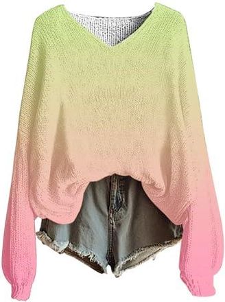 Generic 2025 Pull Femme Hiver Vintage Imprimé Floral Bohème Pullover Tricoté Chic Col Rond Manche Longue Sweater Motif Jacquard Tunique Grande Taille Casual V