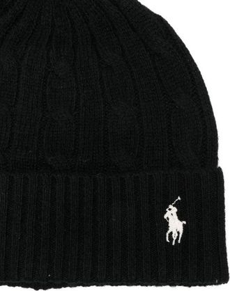 Ralph Lauren 455981442001 Cable Knit Wool Beanie - Black