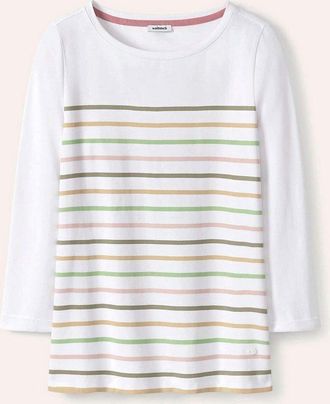 Walbusch T-Shirt Damen Ringelshirt-Softcotton T-Shirt U-Boot-Ausschnitt 3/4-&Auml;rmel Gestreiftes Shirt mit platzierten Ringeln, hautsympathisch