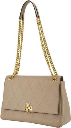 Tory Burch Womens Charlie Shoulder Bag - Tory Burch Leather Beige Calfskin Shoulder-Hobo-Bags