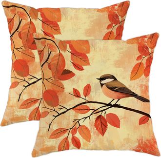 Generic Herbstmeisenvogel Kissenh&uuml;llen Dekorative Kissenbez&uuml;ge Weich Dekokissenbezug F&uuml;r Bett Balkon Sofa 45X45Cm 2Er Set
