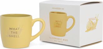 Designworks Ink Vintage Sass Boxed 340.2 g/335ml Keramik Kaffee-/Teetasse mit Goldfolien-Akzenten und buntem Innenraum, Gelb What The Shell