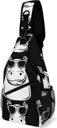 Generic Sacoche Tactique Hippopotame portant des lunettes de soleil Hippo R&eacute;glable Sac De Poitrine Antivol Sac DEpaule pour Voyage &eacute;cole Camping