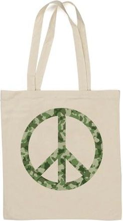 Generic Sac fourre-tout en coton naturel avec signe de paix style camouflage hippie Blanc
