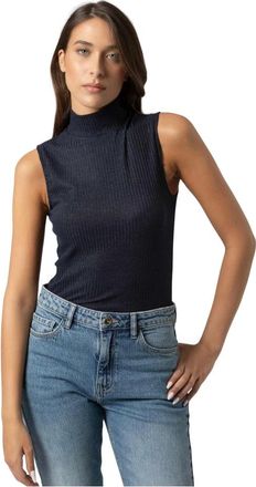 Kocca Femme, Tops, Bleu, Taille: 42 FR Haut &eacute;l&eacute;gant sans manches &agrave; col montant et c&ocirc;tel&eacute;