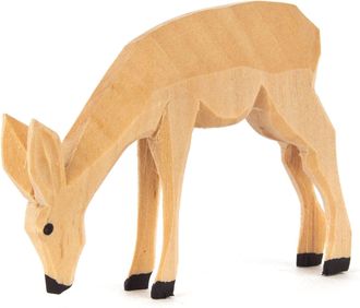 Rudolphs Schatzkiste Holztier REH geschnitzt fressend H&ouml;he = 5cm NEU Erzgebirge Miniatur Waldtier