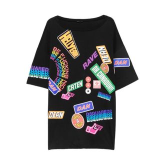 Dsquared2 Femme, Tops, Noir, Taille: 40 FR 018 Maxi-shirt Stm Patch