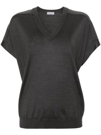 Brunello Cucinelli t-shirt en maille &agrave; col rond - Gris