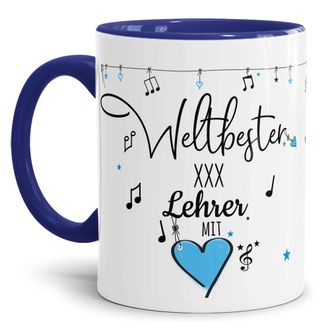 Tassendruck Berufe Tasse - Weltbester Musiklehrer - zum selbst gestalten mit Musikfach - Geschenk f&uuml;r den Musiklehrer, Musikunterricht, Lehrer - Keramik Innen & H